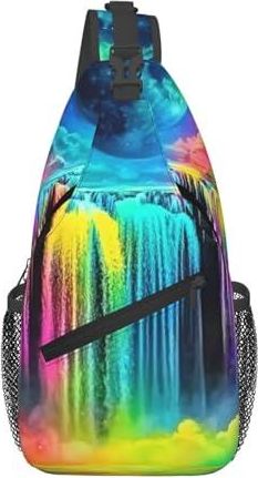 Generic Sac &agrave; bandouli&egrave;re color&eacute; de montagne, cascade, for&ecirc;t arc-en-ciel, galaxie, sac &agrave; bandouli&egrave;re de voyage, sac &agrave; dos &agrave; bandouli&egrave;re pour homme, sac &agrave; dos 