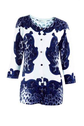 Passioni Cardigan Twinset mit dekorativem Leopardenmuster-Mix in Marine und Wei&szlig;