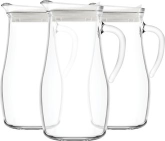 LAV 1.8L Misket Wasserkrüge aus Glas mit Silikondeckel - Klar/Weiß - 3X Groß Küche Saft Milch Eistee Getränke Kühlschrank Karaffe Spender Container Flasch