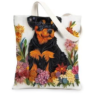 Generic Sac fourre-tout en toile r&eacute;utilisable pour le shopping Motif chien Rottweilers 33 x 38 cm