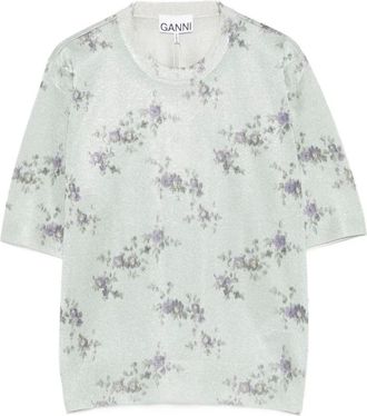 Ganni Femme, Pulls, Gris, Taille: 42 FR Pull en polyester m&eacute;tallis&eacute;