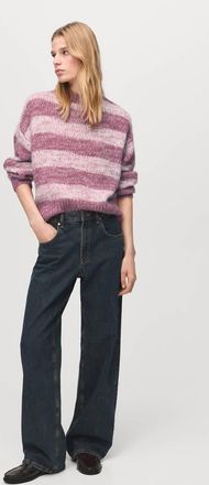 Mango Pull-over rayures oversize rose pastel - Femme - S - MANGO