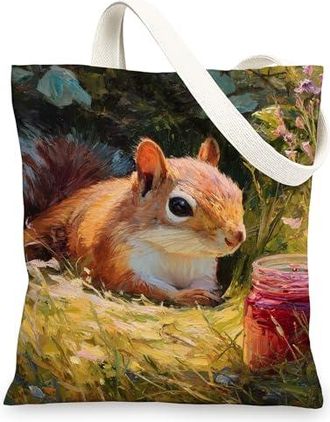 Generic Sac fourre-tout en toile motif écureuil, respectueux de lenvironnement, sacs de courses réutilisables, sacs artistiques légers à bandoulière 33 x 38 c