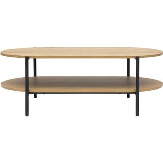 Miliboo Ovaler Couchtisch in heller Eichenholz-Finish und Metall L115 cm BRUNA