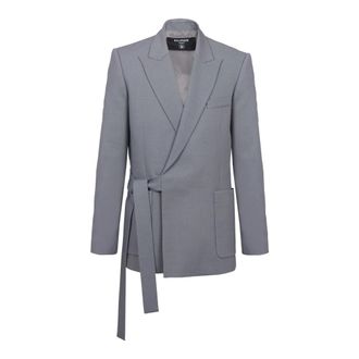 Balmain Homme, Vestes, Gris, Taille: XL Veste Asym&eacute;trique Ceintur&eacute;e
