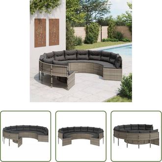 vidaXL Rundes Gartensofa - Gartensofa mit Kissen Rund Grau Poly Rattan
