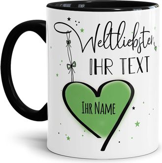Tassendruck Keramik Tasse - Weltliebster Eigener Name männlich - zum selbst gestalten mit Name - Geschenk für Familie, Freund und Kollege - Innen & Henkel Schwarz