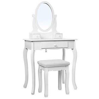 Songmics Schminktisch 3 Schubladen mit Spiegel Hocker, wei&szlig;, 70 x 130 x 40 cm