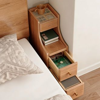 Generic Schlafzimmer-Nachttisch, Nachttisch Mit Schubladen Und Rad, Tischplatte Aus Geh&auml;Rtetem Glass for Schmuck, Tischlampe, Wasserbecher