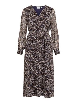 Vila Vila Neck Dress Vifalia Noos/DC Robe midi &agrave; col en V L/S, Rhodonite, 40 Femmes