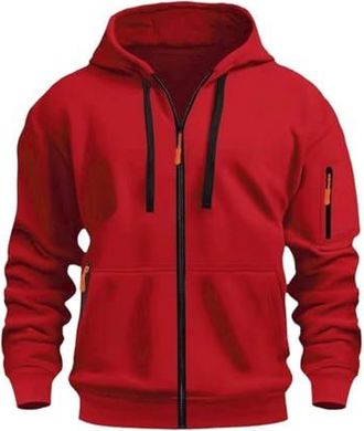 Generic Sweat &agrave; capuche tactique &agrave; fermeture &eacute;clair pour homme - Automne et hiver - Manches longues - L&eacute;ger - Coupe ample - Avec poches, Rouge, M