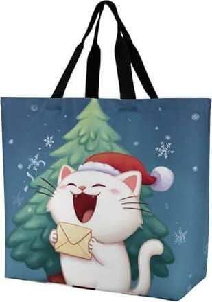 Generic Un Chat Mignon Chante Des Chants De No&euml;l Sac Fourre-Tout R&eacute;utilisable Sacs De Courses D&eacute;contract&eacute; Sac &Agrave; Bandouli&egrave;re Pour Travail Plage Shopping