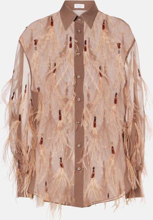 Brunello Cucinelli Hemd aus Seidenorganza mit Federn