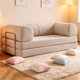 Generic Klappbares Schlafsofa, umwandelbares Loveseat-Sofa, Schlafsofa, mit 2 Kissen, 3-in-1-Sofa, 2-Sitzer, mit Armlehne, Bequeme Kompressionsliege mit Matra