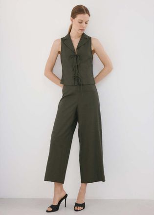 Mango Pantalon droit lin kaki - Femme - 34 - MANGO
