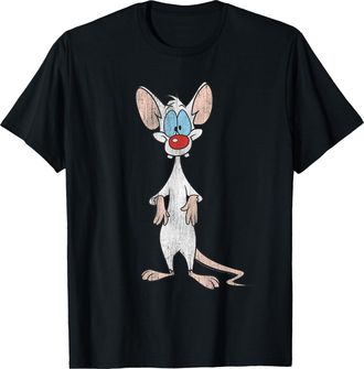 Animaniacs T-Shirt Pinky Classic Pose Schwarz S Cartoon Damen Unisex Kinder Klassisch Pull-On Kurzarm Crew-Ausschnitt S
