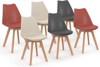 IDMarket Lot de 6 chaises scandinaves SARA mix color gris fonc&eacute; x2, terracotta x2, beige x2