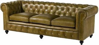 Massivmoebel24 Canap&eacute; 3 places en cuir v&eacute;ritable vert chesterfield 303