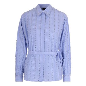 Pinko Gestreiftes Hemd mit Schmuckbesatz - - Blouses & Shirts - Damen - Blau - XS