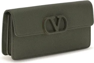 Valentino Garavani VLogo Grainy Calfskin Chain Wallet - Green