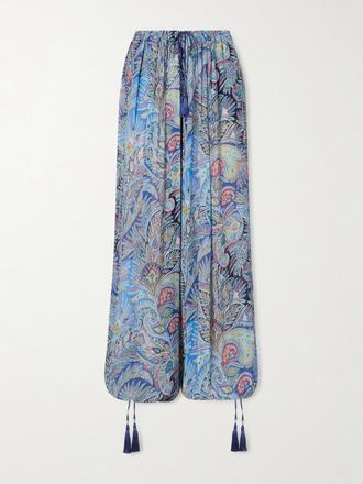 Etro Pantalon Large En Cr&eacute;pon Imprim&eacute; - Bleu