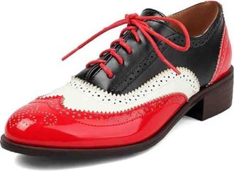 Generic MiaZane Chaussures Oxford Brogues pour Femmes Bicolores Bout Rond Fermeture &agrave; Lacets pour Usage Quotidien et Bureau Talon Bas &eacute;pais Semelle Confortabl