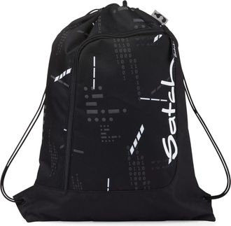 Satch Sportbeutel Turnbeutel für Mädchen und Jungen mit Reißverschlussfach, 12 Liter, Rucksack fixierbar Ninja Matrix - Schwarz