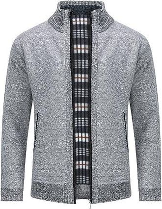 AlltheMen Cardigan Homme Hiver en Maille Zippé Manches Longues Chaud Chandail Tricoté Manteau Décontracté à col Montant Gris 3XL