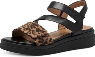 Tamaris Comfort sandales plates femme cuir avec fermeture velcro, Black/Leo, 38 EU
