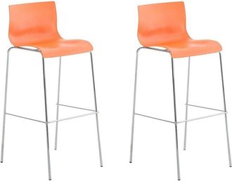 Clp 2er Set Barhocker hover Kunststoff 4-Fu&szlig; Gestell orange chrom