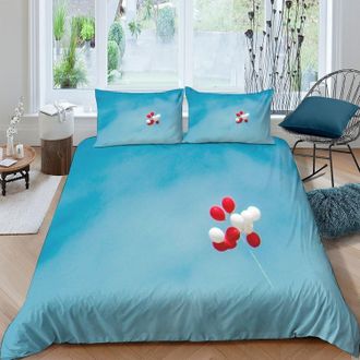 Generic Bettw&auml;sche 135x200 Luftballons Bettbezug 3D Druck Blau Bettbez&uuml;ge Kuschelig Weich Mikrofaser Deckenbezug 135x200 cm mit Rei&szlig;verschluss + 2 Kissenbez&uuml;g