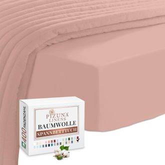 Pizuna 400 Baumwoll-Spannbetttuch 130x200-140x200cm Misty Rose, 100% langes Baumwoll-Spannbetttuch, weiches Mako-Satin-Gewebe für bis zu 40 cm Matratzenhöhe 