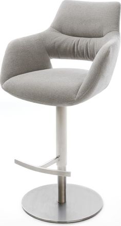 DELIFE Barstuhl Yago-Flex Strukturstoff Soft Grau Drehfu&szlig; h&ouml;henverstellbar Edelstahl Silberfarben Taschenfederkern, Barst&uuml;hle