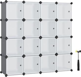 Songmics Meuble de Rangement Modulable, 16 Cubes, Étagère en Plastique, avec Portes, pour Vêtements, Chaussures, Livres, Assemblage Facile, Gris LPC443G01