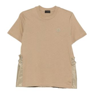 Moncler T-shirt &agrave; Volants avec Logo Patch - Femme - Tops - Beige - Taille: 36 FR