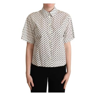 Dolce & Gabbana Stilvolles gepunktetes Baumwoll-Poloshirt - - Blouses & Shirts - Damen - Wei&szlig; - M