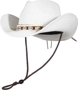Eozy Chapeau de Cowboy en Paille pour Femme - Chapeau de Soleil dété - Chapeau de Plage - Chapeau de Western Panama, Blanc., Taille Unique