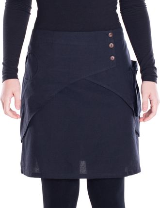 vishes Alternative Bekleidung - Damen Mini-Rock 100% Baumwolle A-Linie breiter Bund mit Knopfleiste und Taschen schwarz 44-46