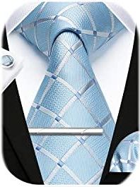 Hisdern hommes bébé bleu Plaid cravate mouchoir bouton de manchette pince à cravate ensemble formel fête de mariage cadeaux
