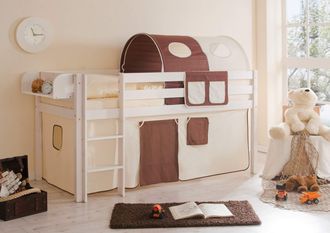 Ticaa Hochbett, Kinderbett Spielbett mit Treppe aus Kiefer Massivholz Bettgestell 90 x 200