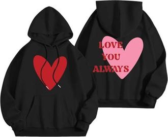 Generic Sweat &agrave; capuche &agrave; manches longues pour la Saint-Valentin 2026 pour femme (3), Noir, XXL