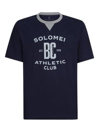 Brunello Cucinelli t-shirt imprim&eacute; &agrave; encolure ras du cou - Bleu