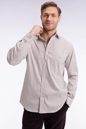 Eden Park Chemise Ray&eacute;e En Coton Pima Biologique Stretch Beige