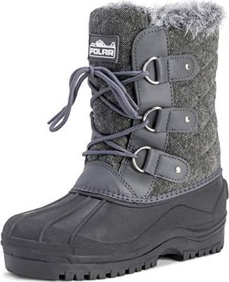 Polar Femmes Short Neige Hiver Tactique Imperméable Promeneur Mi-Mollet En Marchant Bottes - Gris Textile - UK5/EU38 - YC0369