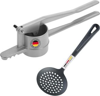 Westmark Spätzle-Set, 2tlg., 1 Spätzle-/Kartoffelpresse mit runder Lochung, Spätzlepress + 1 Schöpflöffel, Gentle, Aluminiumdruckguss/PA, Silber/Schwarz, 61102