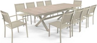 Oviala Table extensible aluminium et c&eacute;ramique avec 10 chaises beige - Tivoli