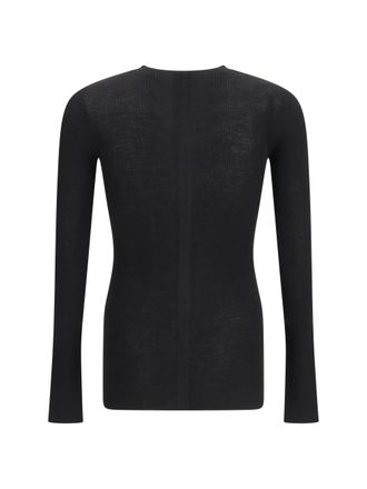 Rick Owens Mens Slim Ribbed Long-Sleeve Sweater Black Merino Wool Ovis Aries