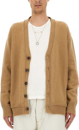Maison Margiela Wool-Linen-Cotton Blend V-Neck Cardigan - Beige