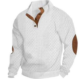 Generic Pull de sport &agrave; manches longues en cachemire pour homme, d&eacute;contract&eacute;, bouton en cachemire avec coudi&egrave;res, blanc, XXL