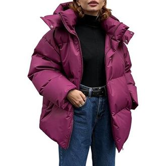 Generic Doudoune courte dhiver &agrave; capuche avec fermeture &eacute;clair pour femme, violet/rouge, XL